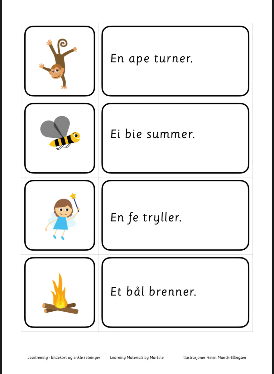 Lesetrening - bildekort og enkle setninger - nynorsk – Learning ...
